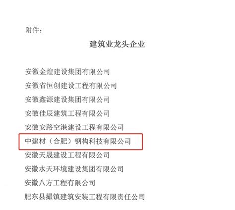 中建材钢构公司荣获肥东县“建筑业龙头企业”奖项合肥水泥研究设计院有限公司