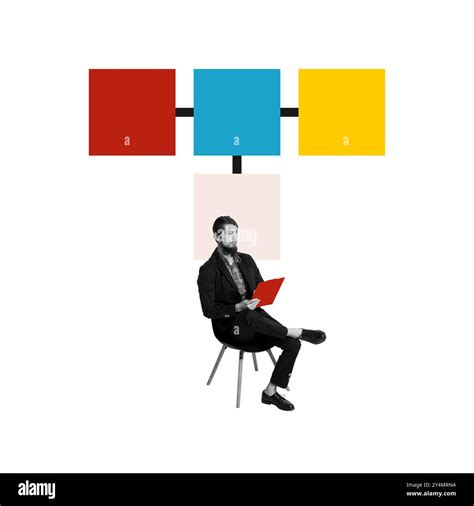 Man Sitting With Red Folder Under Simple Organizational Chart