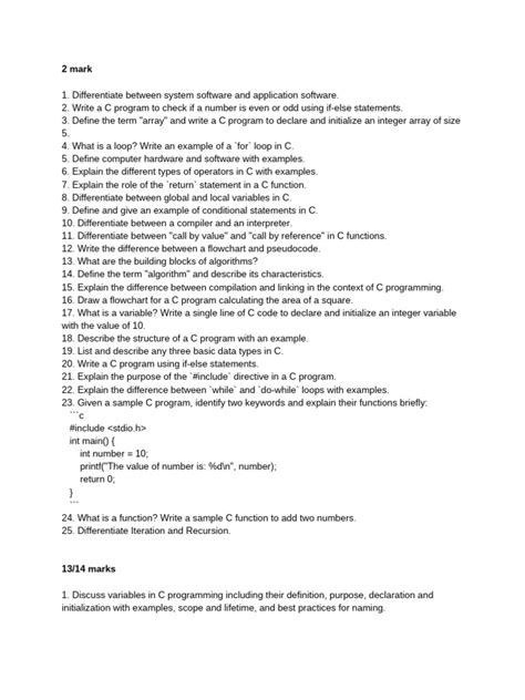 Pps Question Bank Iae1 Pdf C Programming Language Computer Program