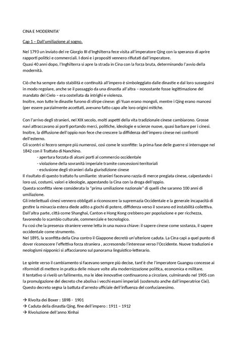 Riassunto Cina E Modernità Sintesi Del Corso Di Lingua Cinese Docsity
