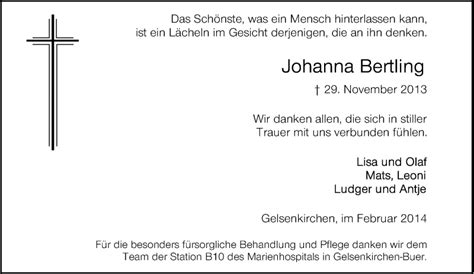 Traueranzeigen Von Johanna Bertling Trauer In Nrwde