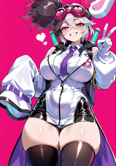 Rule 34 Ai Generated Bewitching Thighs Labcoat Peace Sign Smile Smiling At Viewer Thick Thighs