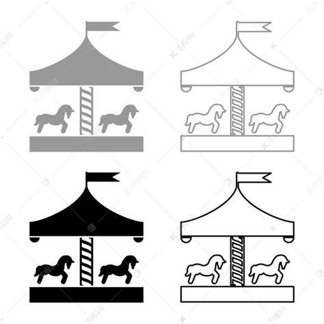 旋转木马环形交叉口旋转木马复古旋转木马图标集黑色灰色矢量插图平面样式简单图像素材图片免费下载 千库网
