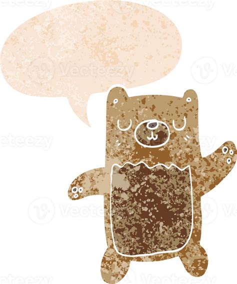 Cartoon Bear And Speech Bubble In Retro Textured Style 39928770 Png