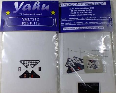 Yahu Models Yml7212 172 Pzl P11c Etched Cockpit Instrument Panel