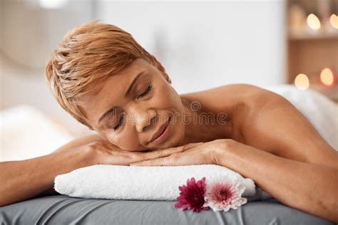 Relax Massage And Woman Being Peaceful Calm And Stress Free For