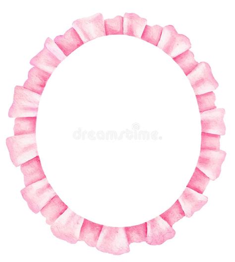 Delicate Pink Watercolor Oval Frame With Frilly Edges And Empty Center Soft Stock Illustration