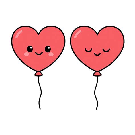 How To Draw Cute Heart Balloons With Faces Easy Step By Step