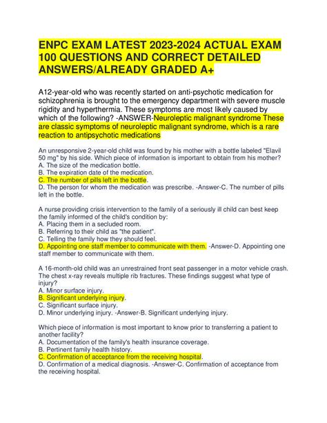 Enpc Exam Latest 2023 2024 Actual Exam 100 Questions And Correct