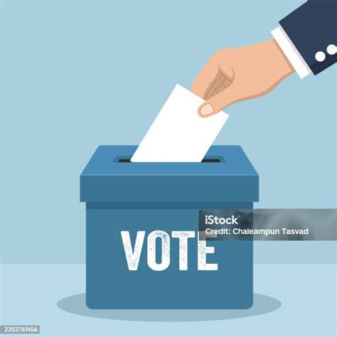 Vote라는 단어가 적힌 파란색 투표함에 투표 용지를 넣는 손의 그림 3차원 형태에 대한 스톡 벡터 아트 및 기타 이미지 3차원 형태 Referendum 가능성