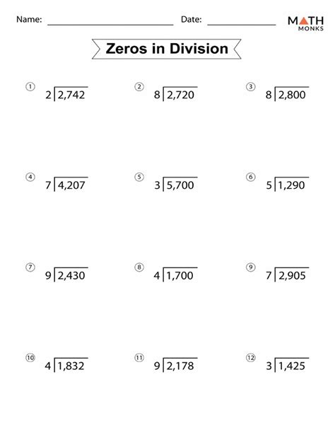 Division With Zeros Worksheet Pdf