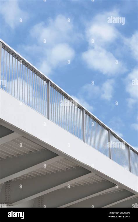 Steel Bridge Girder Span Blue Grey Metal Pillar Guardrails Modern Flyover Overpass Railings