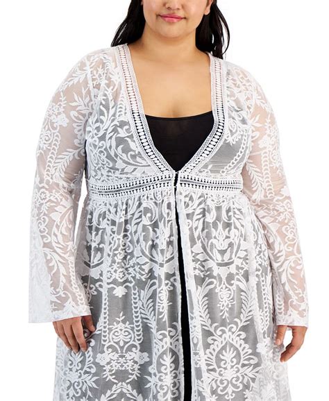 Full Circle Trends Trendy Plus Size Lace Longline Duster Macys