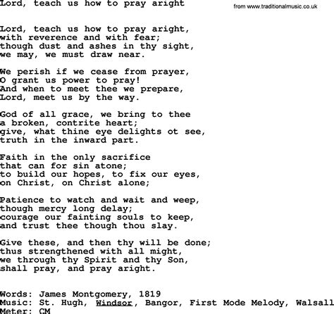 Hymns Ancient And Modern Song Lord Teach Us How To Pray Aright