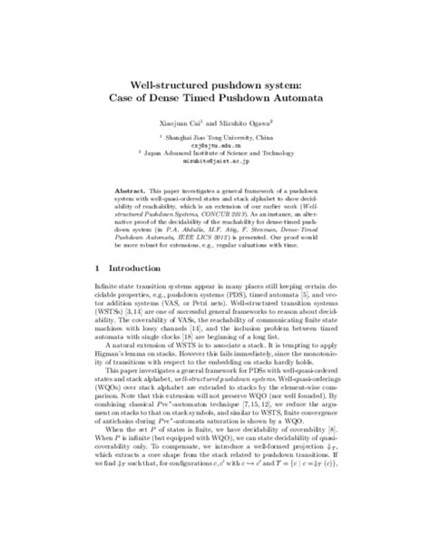 Pdf Well Structured Pushdown System Case Of Dense Timed Pushdown Automata Mizuhito Ogawa