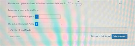 Solved Find The Exact Global Maximum And Minimum Values Of