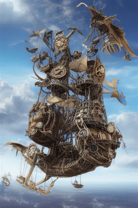 Steampunk Flying Pirate Ship In The Sky Graphic · Creative Fabrica