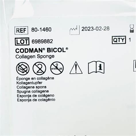 New Codman Ref 80 1460 Codman Bicol Collagen Sponge Exp 2024 01 Disposables General For Sale