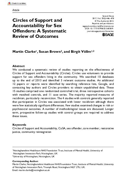 Pdf Circles Of Support And Accountability For Sex Offenders A