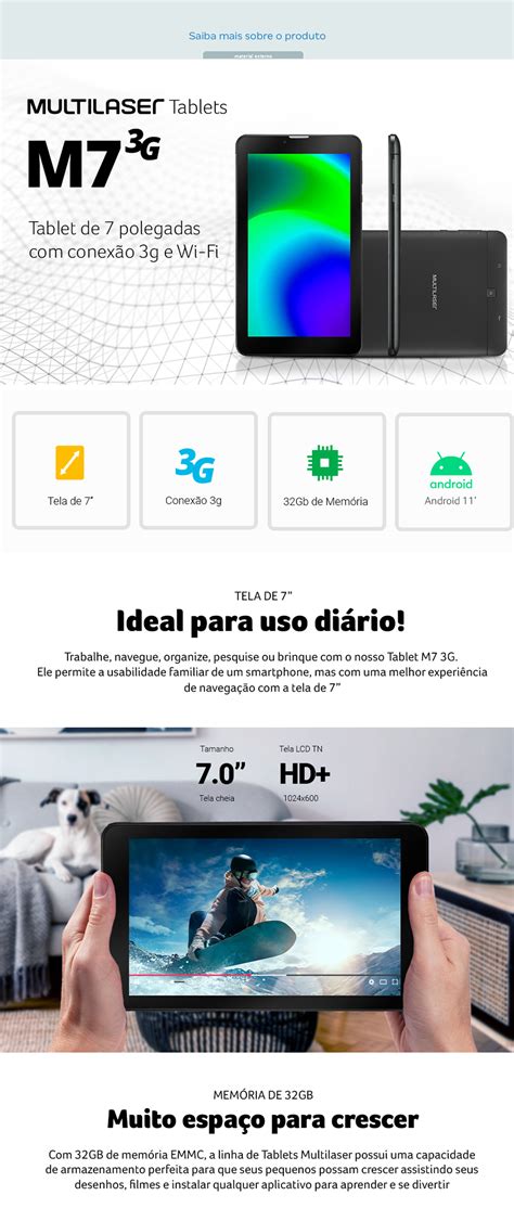 Tablet Multi M G Wi Fi GB Android Quad Core Câmera Integrada Tablets Magazine Luiza