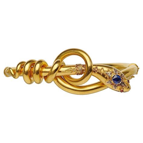 Victorian Red Enamel Diamond And Ruby Snake Bangle Circa 1860 For Sale