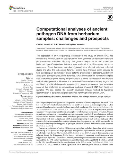 Pdf Computational Analyses Of Ancient Pathogen Dna From Herbarium
