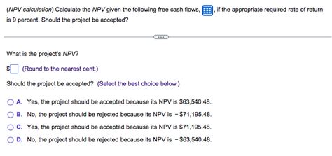 Solved Npv Calculation Calculate The Npv Given The