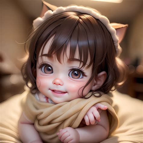 고양이 귀를 하고 스카프를 두른 어린 소녀가 있어요 Seaart Ai