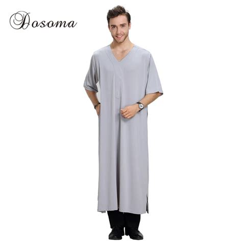 Casual Islamic Mens Clothing Abaya Robe Muslim Jubba Thobe Short