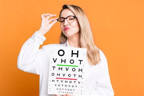 Premium Photo Pretty Blonde Woman With A Optical Vision Test