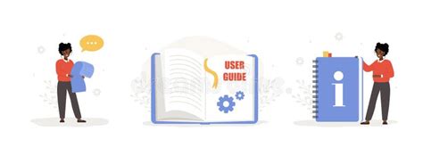 User Manual Concept Female Characters With Guide Instructions Stock Vector Illustration Of