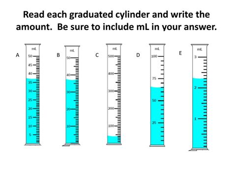 Ppt Read Each Graduated Cylinder And Write The Amount Be Sure To