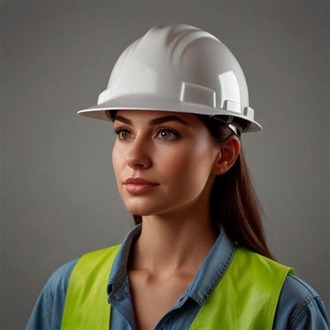 A Woman Wearing A Hard Hat That Says Quot She Is Wearing A Safety Vest