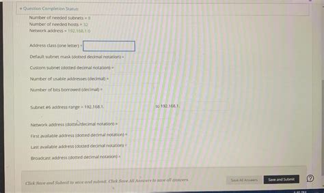 solved question completion status number of needed subnets