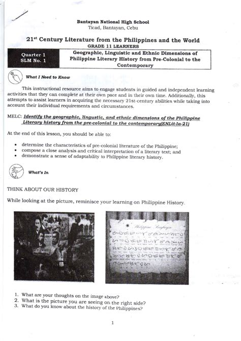 Page 1 Module For Grade 11 21st Century Literature English