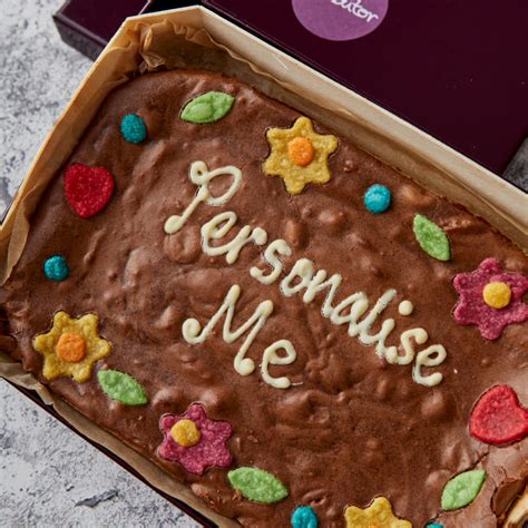 Floral Border Personalised Brownie Slab And Konditor