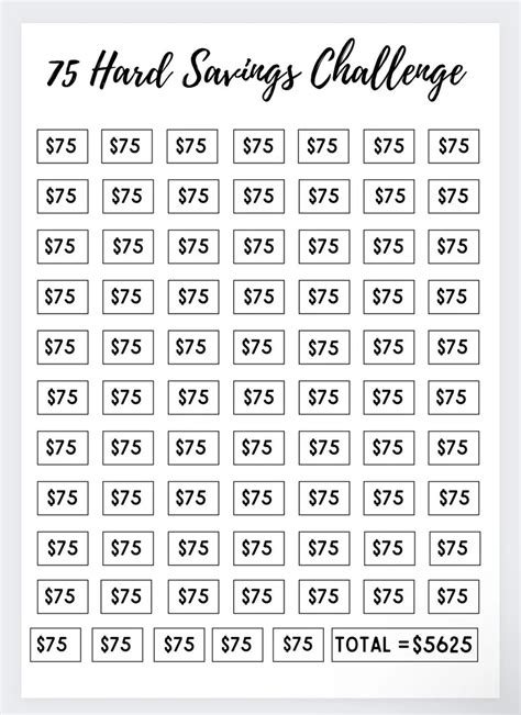 75 Hard Savings Challenge Saving Challenge 75 Hard Challenge Money