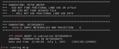 Error Abort In Subroutine Setgriddefs Mcip Cmas Center Forum