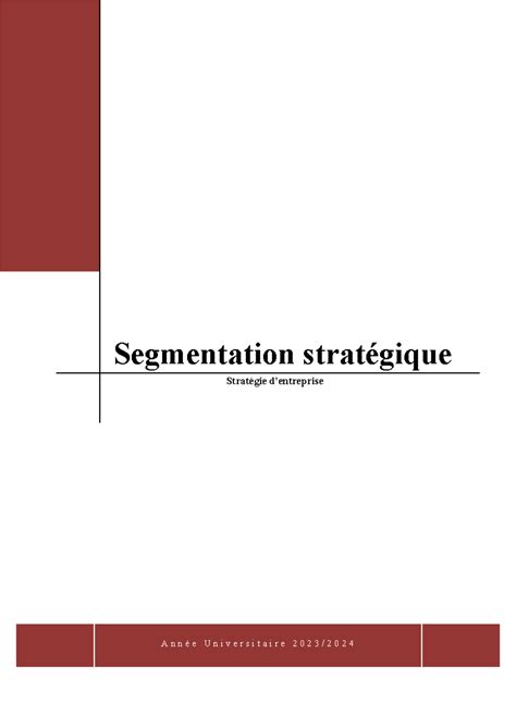 Segmentation Stratégique 20 Segmentation Stratégique Stratégie D