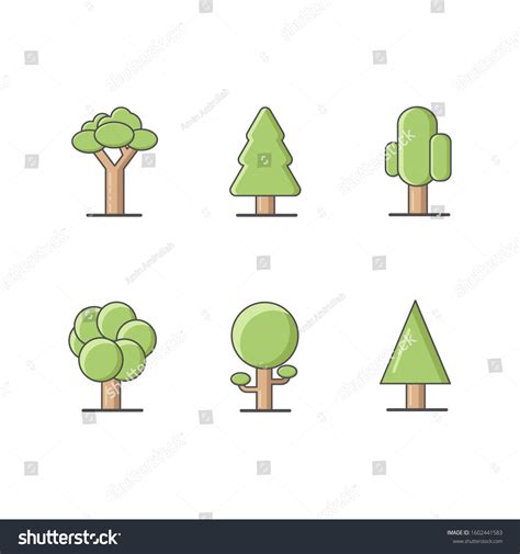 Set Vector Illustration Tree Solid Icon Stock Vector Royalty Free