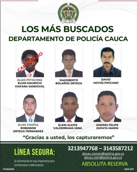 El cartel de los presuntos delincuentes más buscados del Cauca