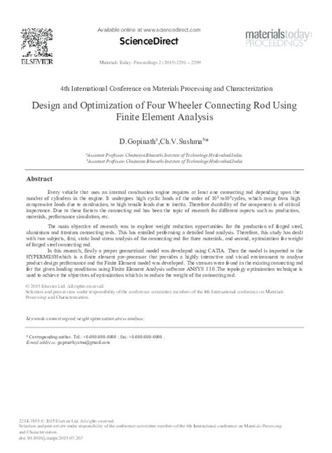 Pdf Design And Optimization Of Four Wheeler Connecting Rod Using