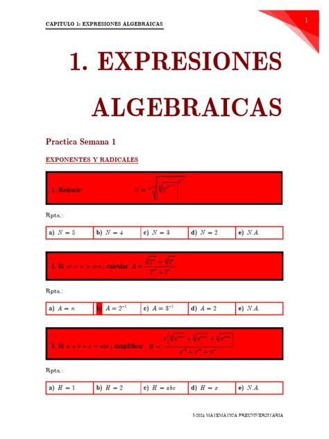 Practica Semana 1 Mat I 2024 Pdf Matemáticas Matemáticas De La