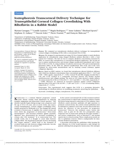 Pdf Iontophoresis Transcorneal Delivery Technique For Transepithelial Corneal Collagen
