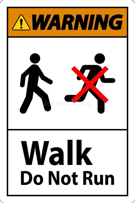 No Running Safety Sign Warning Walk Do Not Run Stock Vector