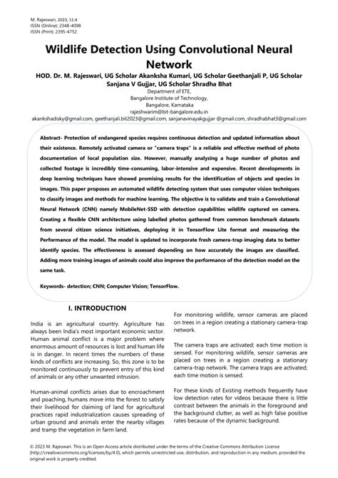 Pdf Wildlife Detection Using Convolutional Neural Network