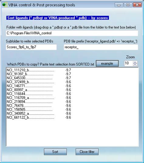 processing of the docking results clustering by docking scores