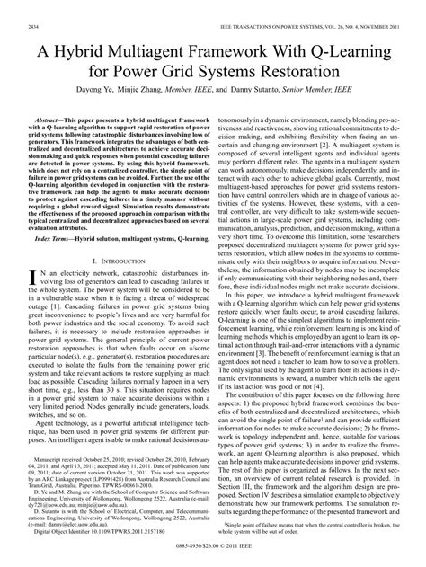 pdf a hybrid multiagent framework with q learning for power grid