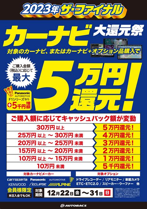 2023年最後のカーナビ大還元祭 スーパーオートバックス ナゴヤベイ Woow Circuit