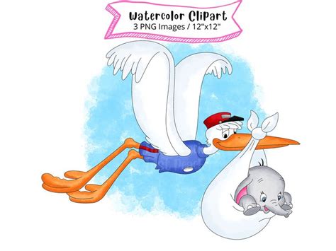 Mr Stork From Dumbo Watercolor Clipart Cute Cartoon Png Hand Drawn